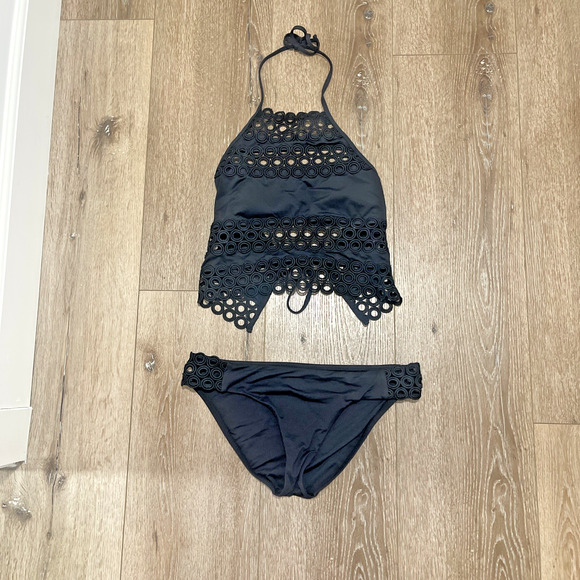 BECCA | Swim | Becca Size Black Halter 2 Piece Swim Suit Crochet ...